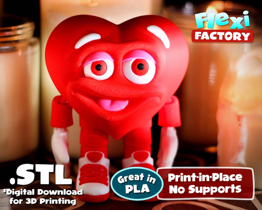 Flexi Print-in-place Herbert the Heart 3D STL and 3MF Files for ...