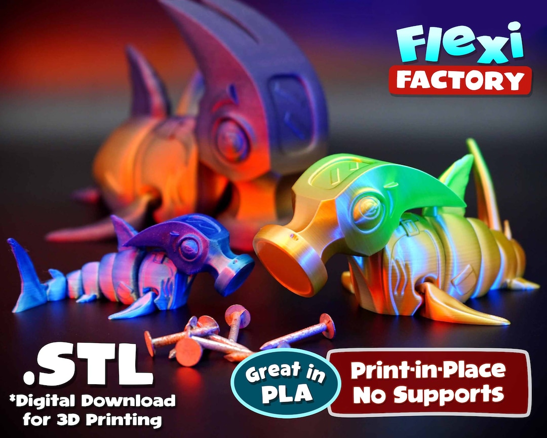 Flexi Factory Hammerhead Shark 3D STL and 3MF Files for Printing! - Etsy