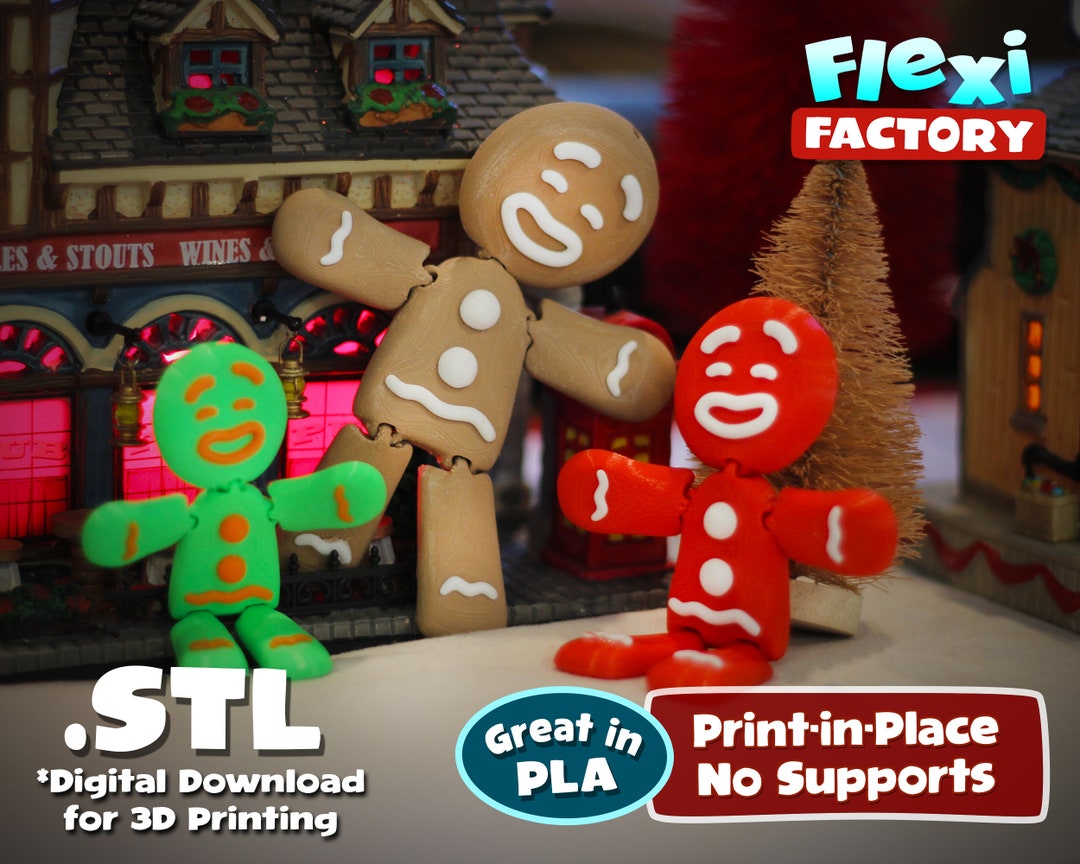 Flexi Print-in-place GINGERBREAD ORNAMENT STL for 3D Printing - Etsy