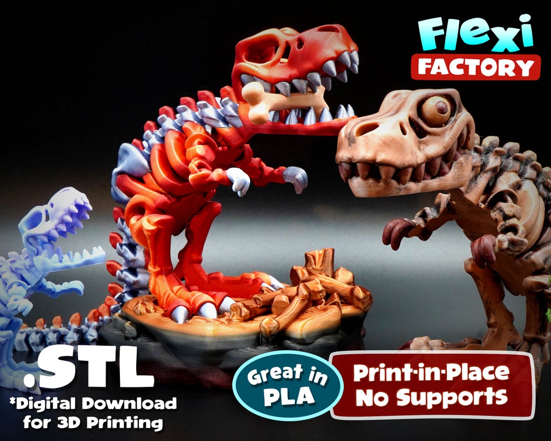 FLEXI FACTORY Print in Place Skeleton T-rex Dinosaur - Etsy