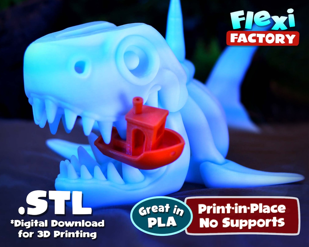 Flexi Factory Print-in-place Skeleton Shark 3D STL and 3MF Files for ...