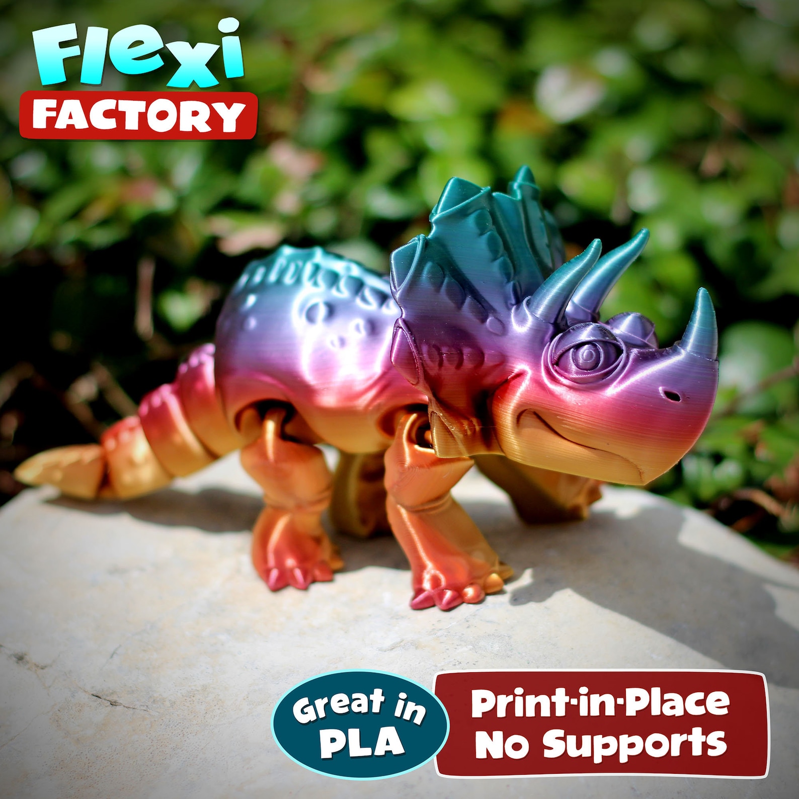 Cute Flexi Print-in-place Triceratops Dinosaur STL File for 3D Printing ... Cute Flexi Print-in-place Triceratops Dinosaur STL File for 3D Printing ...