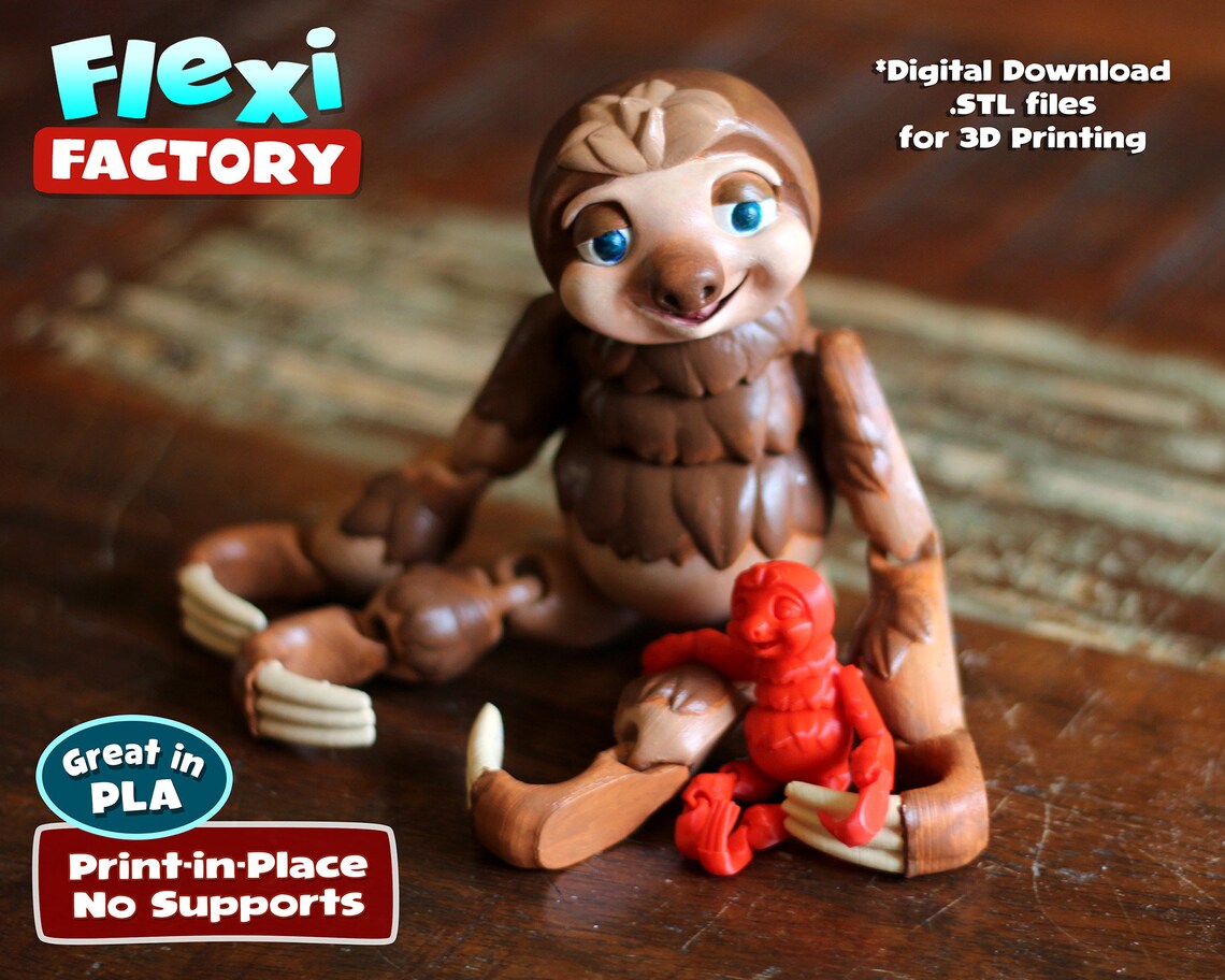 Cute Flexi Print-in-place Sloth STL File for 3D Printing - Etsy