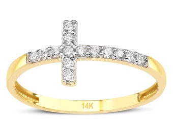 14k Gold Cross Ring - Etsy