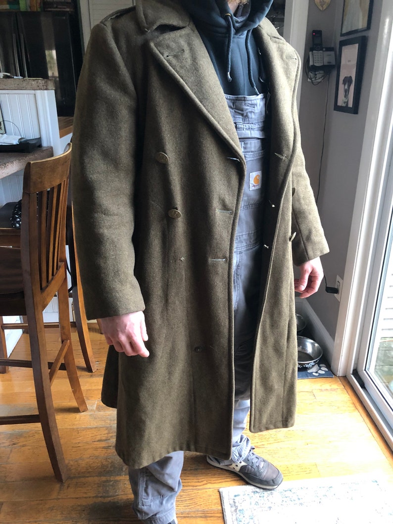 Vintage 40s WW11 US Army Overcoat Trench Coat || Melton Wool || Fits ...