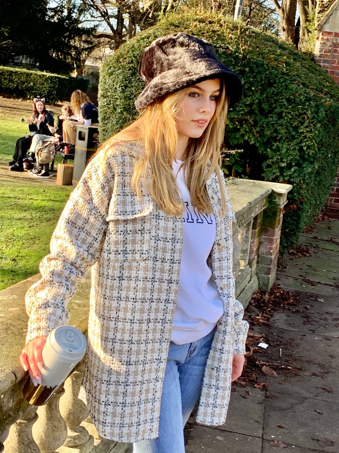 Tweed Check Shacket in Stone With Dual Pocket - Etsy