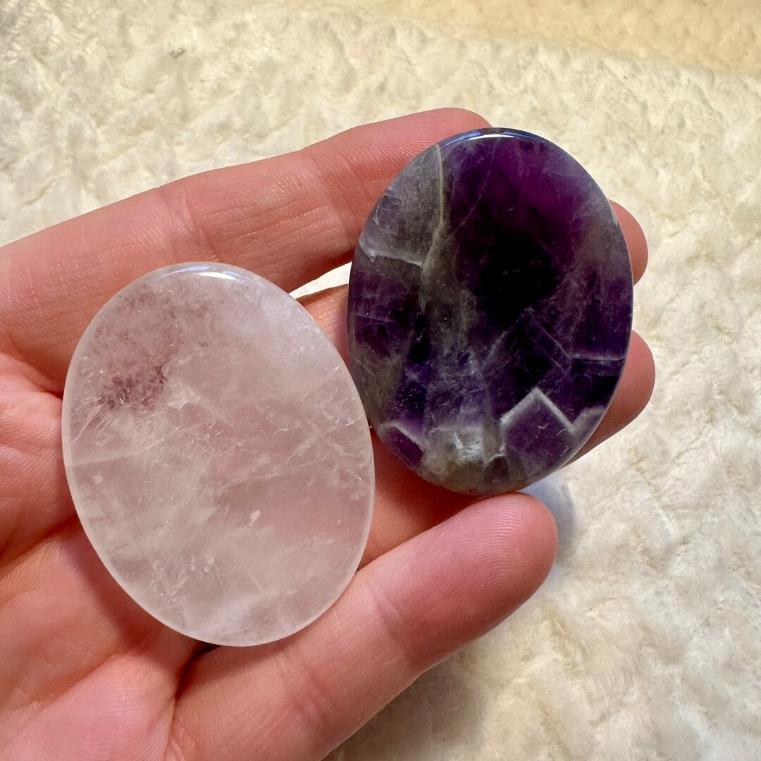 Dream Amethyst and Clear Quartz Worry Stones Healing Crystals Worry ...