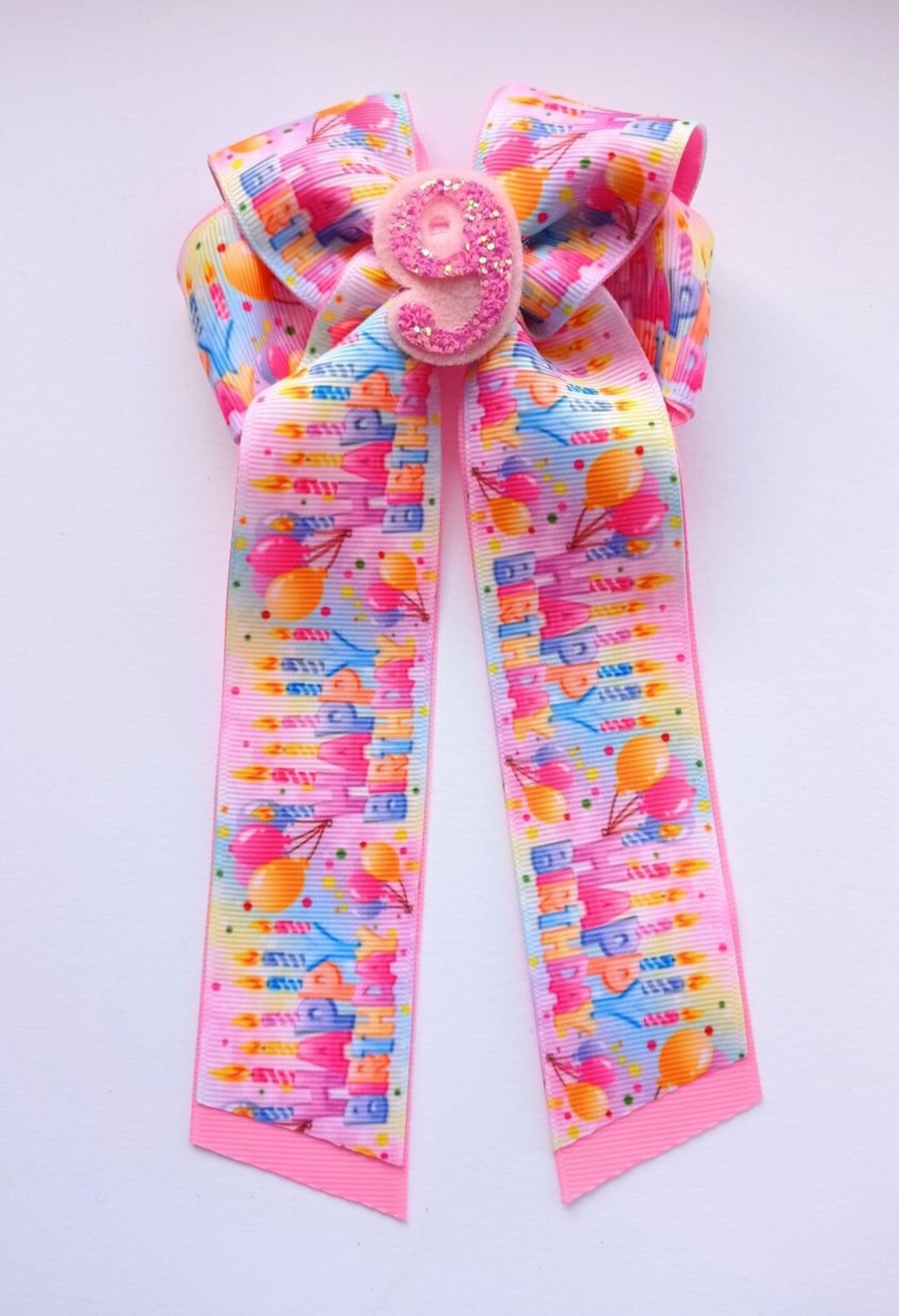 Handmade Happy Birthday With Age Ribbon Hair Bow.. - Etsy