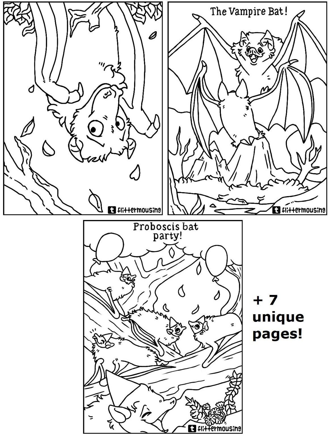 Bat Coloring Pages (10PACK) Printables for Kids & Adults - Etsy