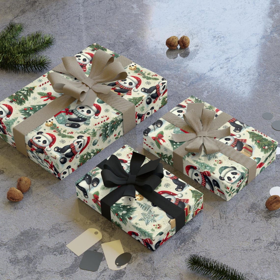 Pandas Christmas Festive Fun Christmas Wrapping Paper Pattern (instant ...
