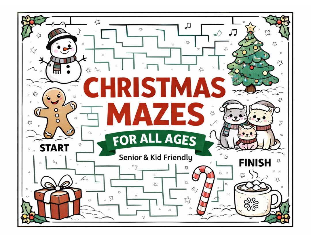 EASY CHRISTMAS Mazes Activity Book Printable 10 Easy Holiday Mazes for ...