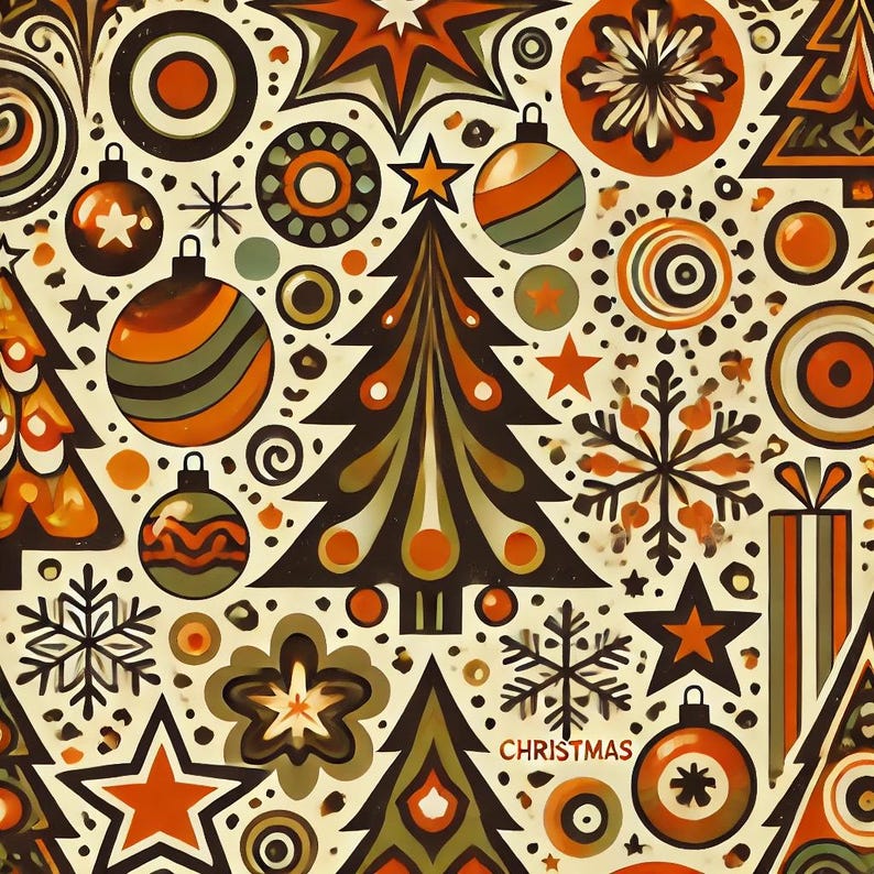 70s RETRO Groovy Christmas Seventies Tree Gift Wrap Paper Pattern ...