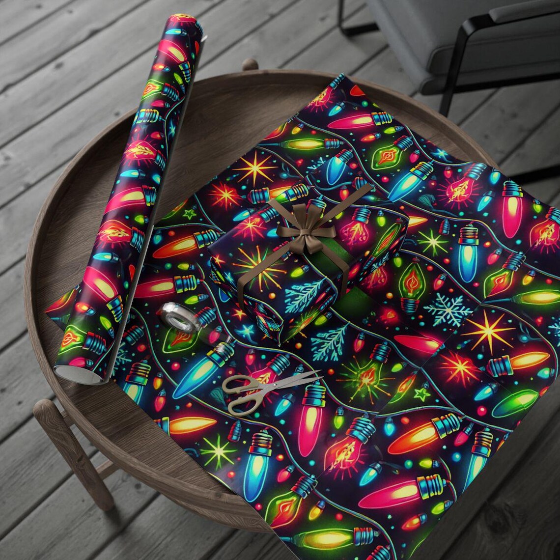 NEON Bright, Festive Christmas Lights Wrapping Paper Gift Wrap Pattern ...