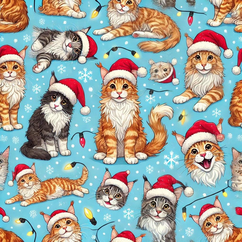 Variety of CATS in Santa Hats Christmas Gift Wrap Paper Pattern ...