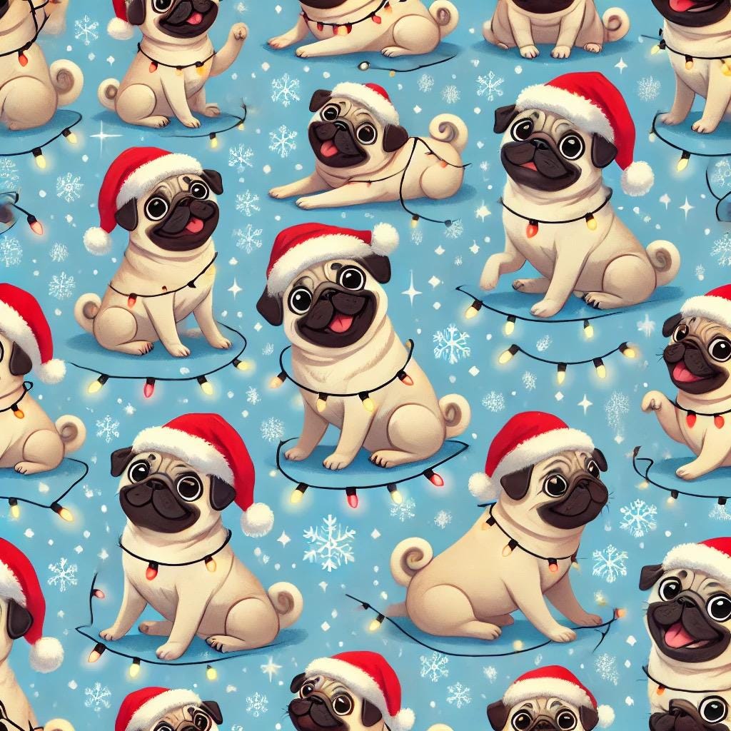 PUGS Christmas Gift Wrap Paper Pattern PRINTABLE DOWNLOAD - Etsy