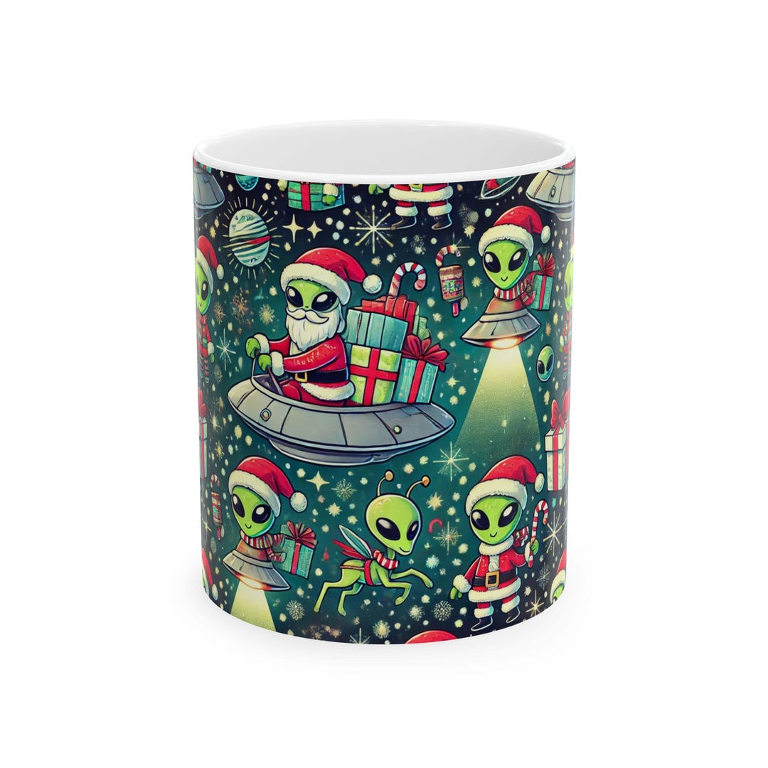 Cute Aliens in Ufos Christmas Mug With Santa Suits Funny and Fun Alien ...