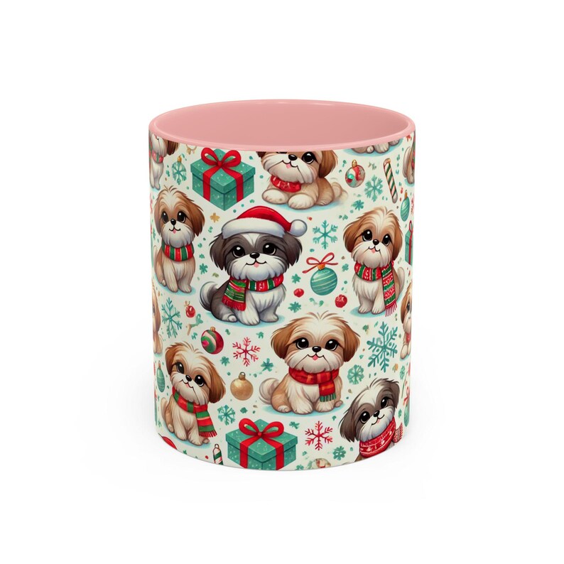 Adorable Shih Tzu Dogs and Puppies Christmas Mug Santa Hats and Festive ...