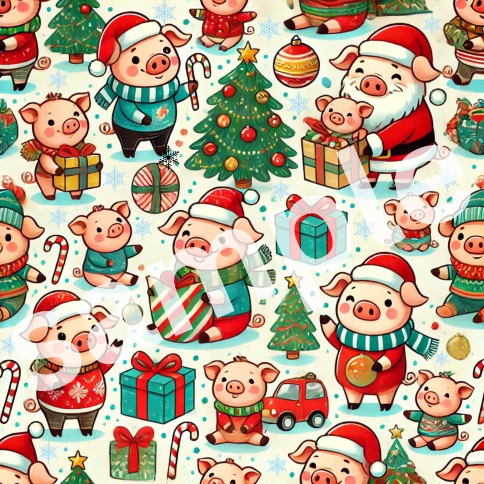 Cute PIGS Family Farm Animal Themed Christmas Holiday Wrapping Paper ...