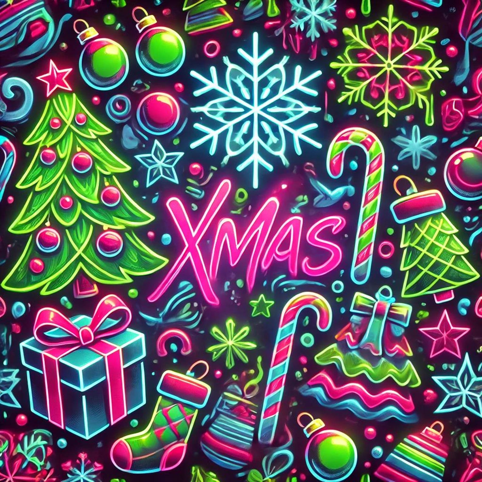 Wrapping Paper, Neon 80s Retro Christmas Holiday Gift, Colorful Unique ...