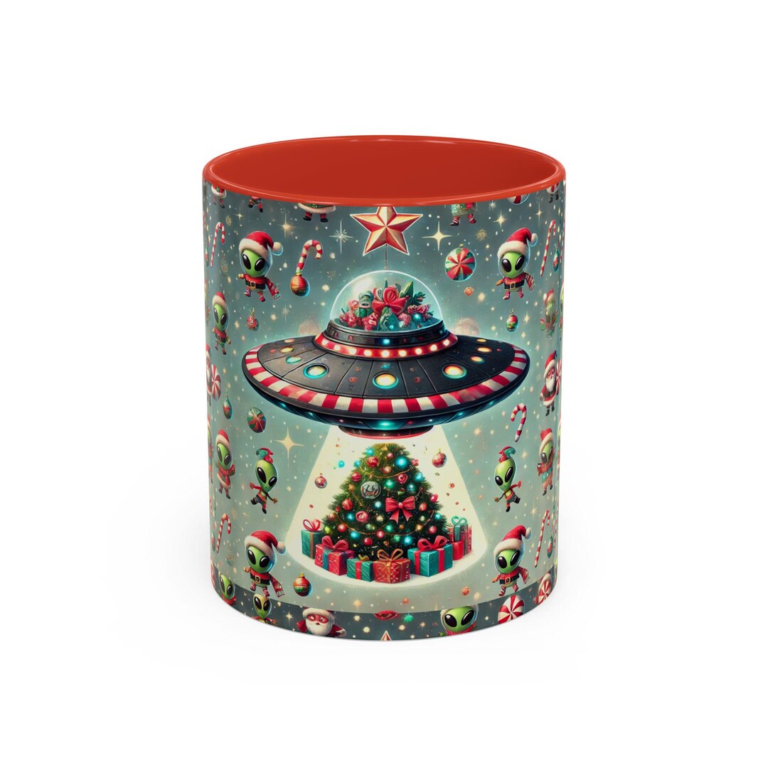 Ufos Ocean Alien Christmas Ceramic Mug, Funny Cute Ufos Holiday Tea Cup ...