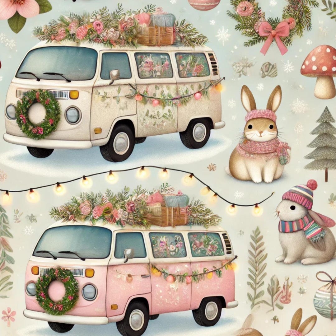 Pretty VW VANS and Bunnies Feminine Vanlife Volkswagon Christmas ...