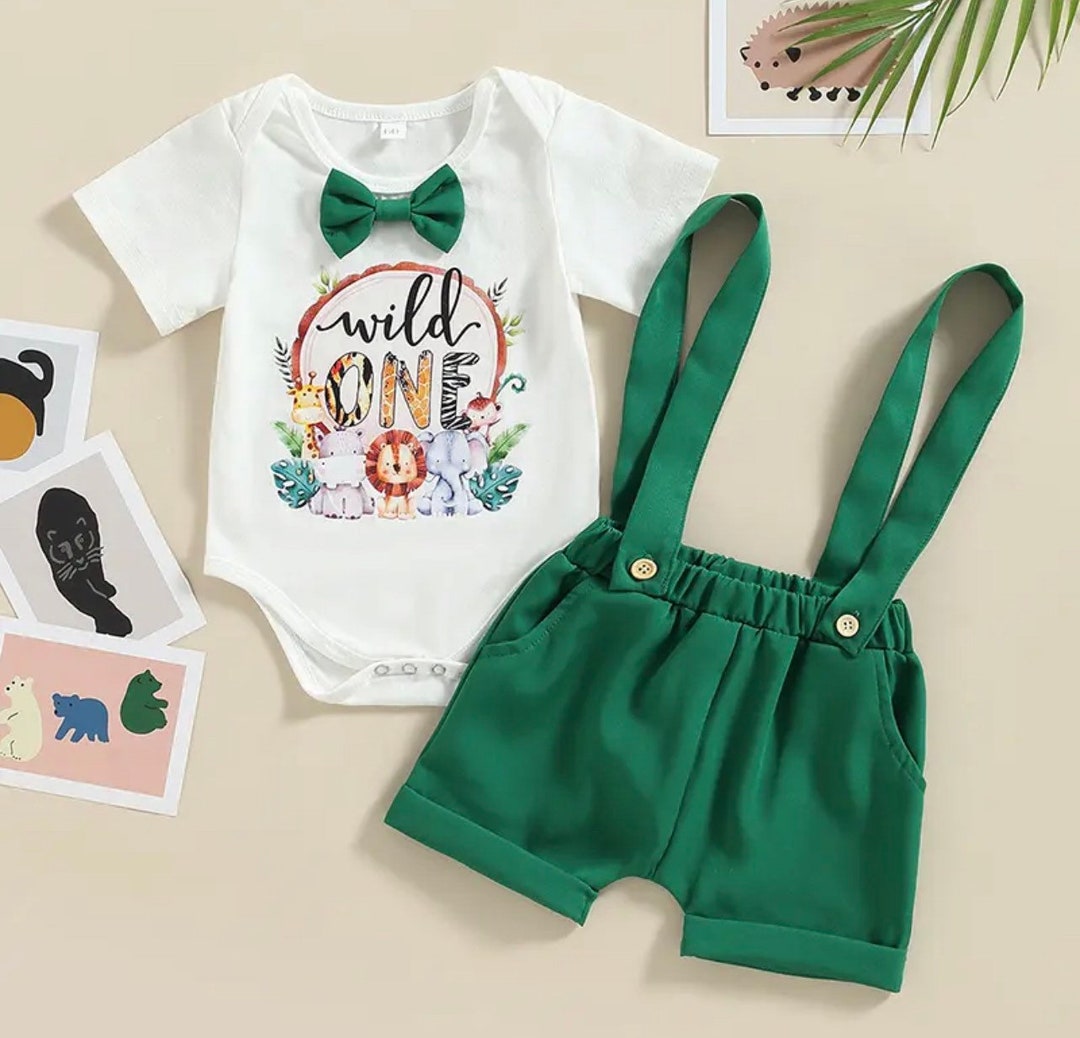 Boys Wild one Safari Animal Themed Overall Outfit - Etsy