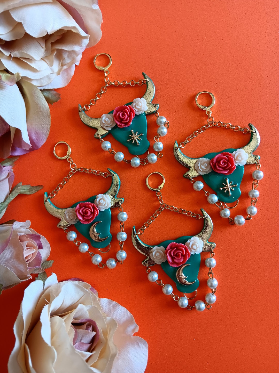 Taurus - Zodiac Collection - Green Bull Polymer Clay Earrings With ...