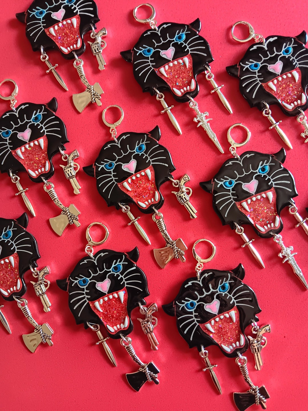 Danger Cat and Dagger Cat - Black Panther Polymer Clay Earrings With ...