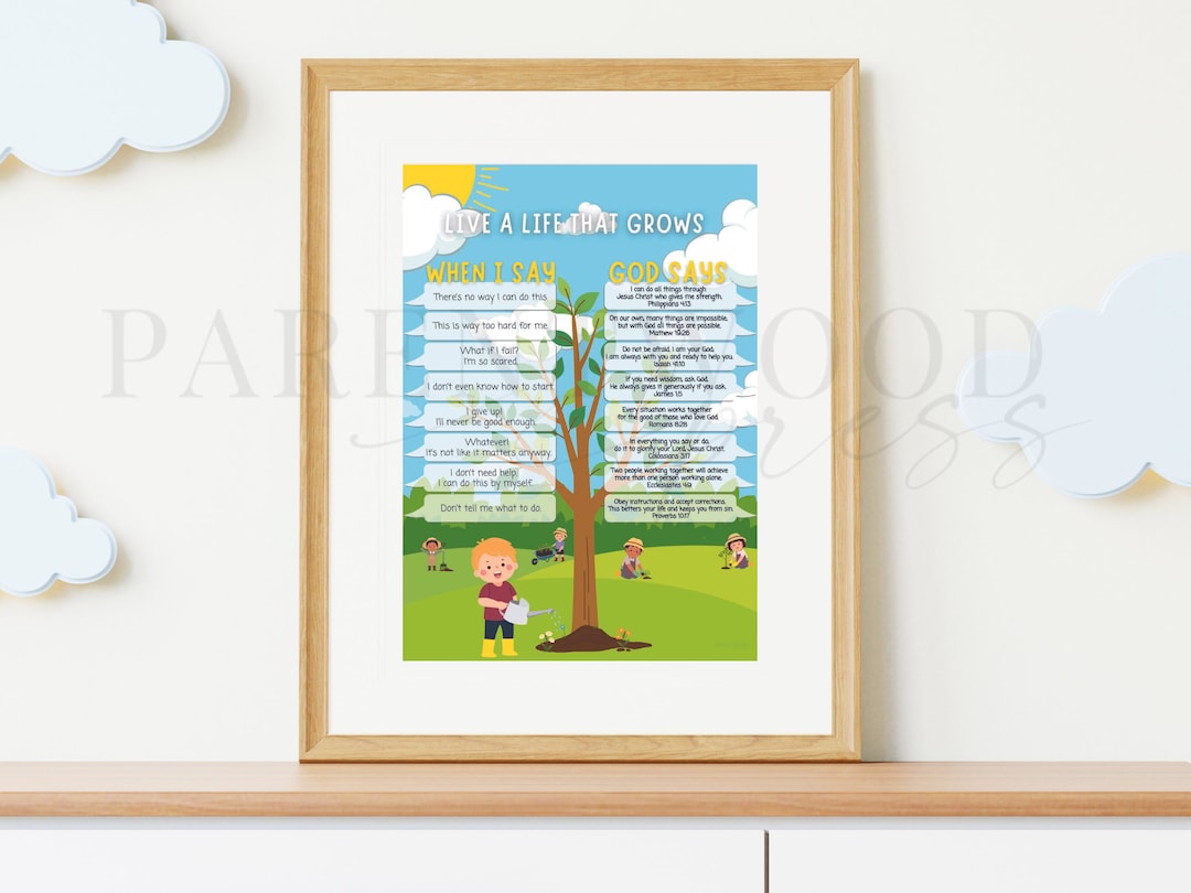 SALE Christian Growth Mindset Chart Bible Verses for Kids Printable ...