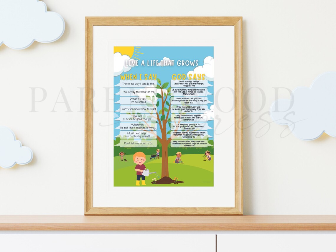 SALE Christian Growth Mindset Chart Bible Verses for Kids Printable ...