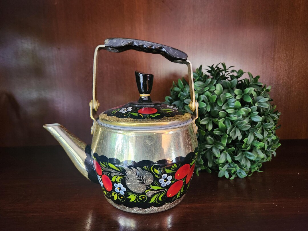 Vintage Black and Red Enamel Metal Teapot Made in Russia Tea - Etsy