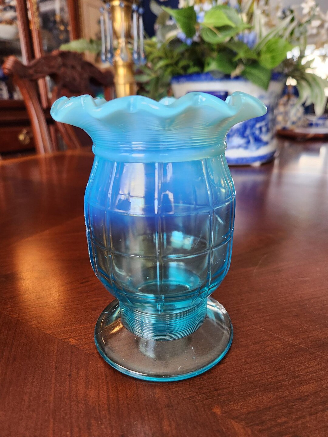Jefferson Glass Company, Block Pattern, EAPG Celery Vase Blue to ...