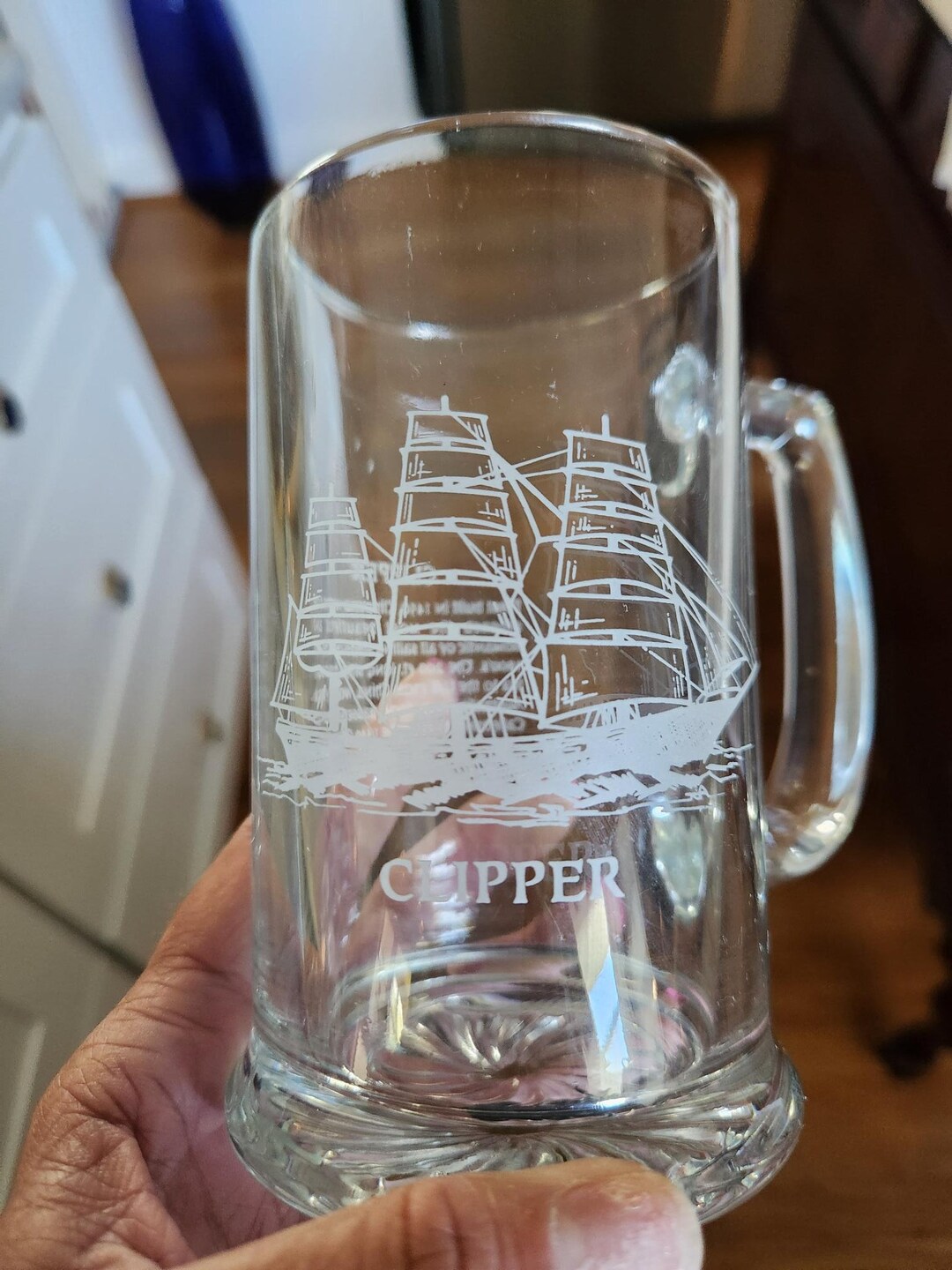 Glass Clipper Ship Beer Mug, Drinkware, Gift for Dad, Nautical ...