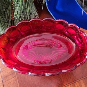 Vintage Ruby Red Fostoria Coin Oval Glass Bowl, Collectible Glass, Red ...
