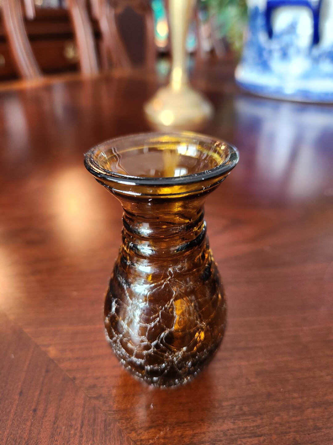 Small Amber Crackle Glass Bud Vase, 3.75, Vase for Single Vase, Glass ...