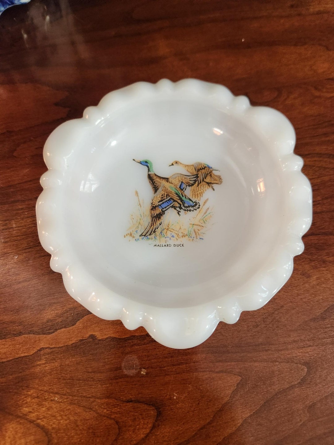 Vintage Milk Glass Fire King Anchor Hocking Ashtray With a Mallard Duck ...