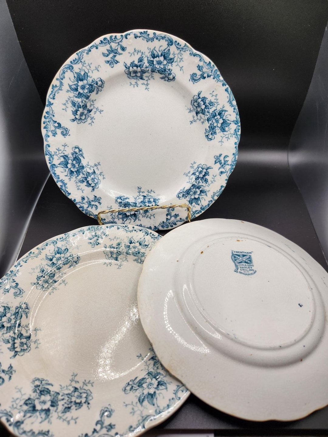 3 Trentham Hanley H.W. Sons England Semi Porcelain Plates 7" Crazing - Etsy