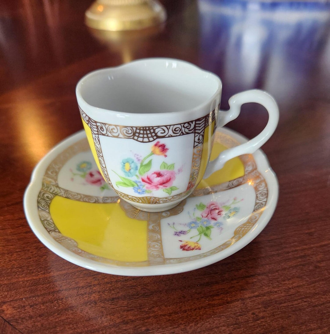 Vintage Avon Demitasse Teacup With Saucer 1985, Yellow With Floral ...