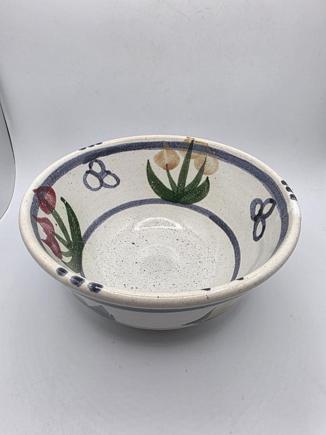 Alex Majeski Art Pottery Bowl Hand Painted Floral 1988 for Decor 6"w 3 ...