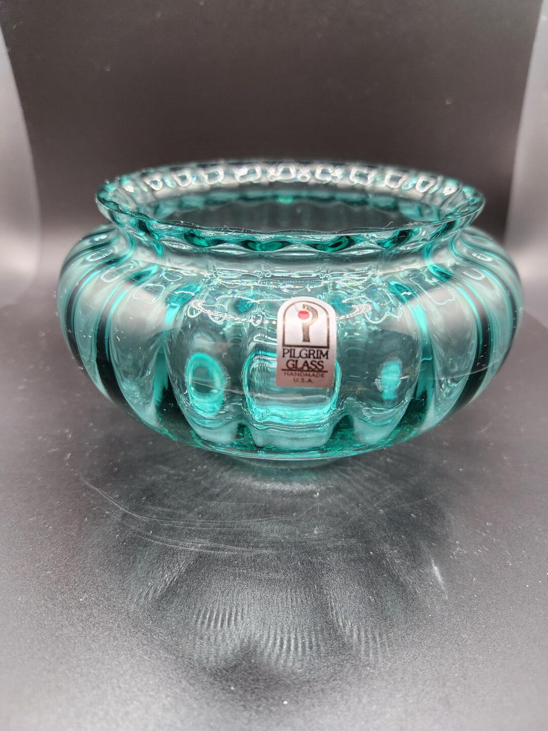 Pilgrim Glass Bowl Blue Green Rembrandt Collectible Glass Home Accent ...