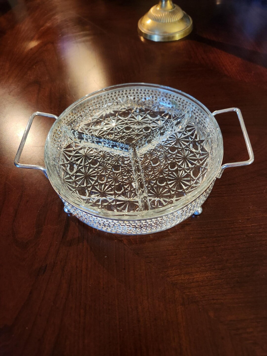 Vintage Daisy Button Pattern Glass Appetizer Dish With Silver Plated ...