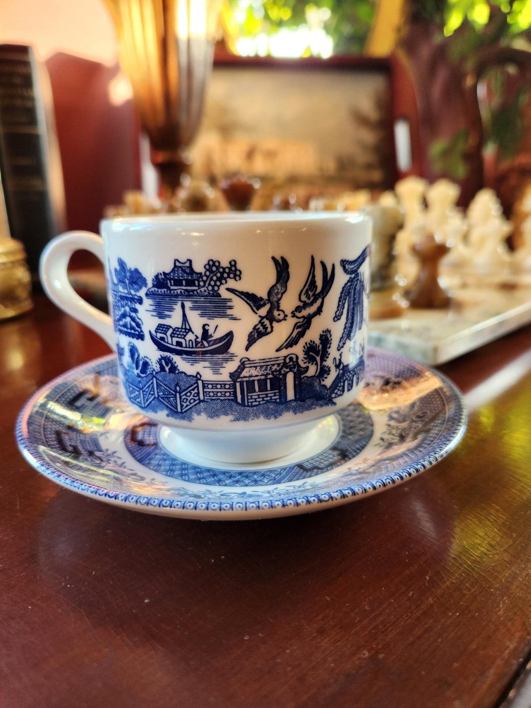 Churchill Blue Willow Teacup and Saucer, Tea Time, Home Decor, Blue and ...