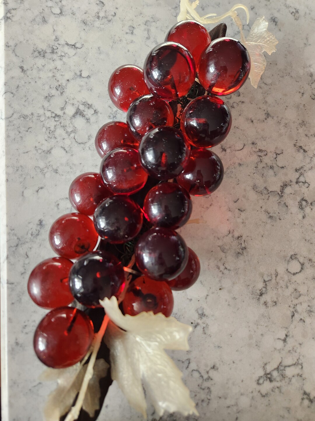 16 MCM Red Amber Lucite Grapes on Wood, Vintage Home Decor, Collectible ...