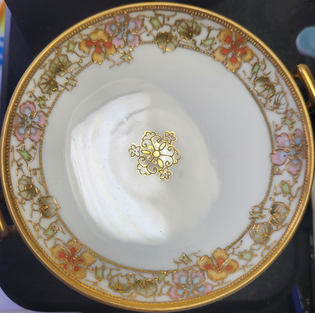 Hand Painted Nippon Footed Compote Double Gold Colored Handles ...
