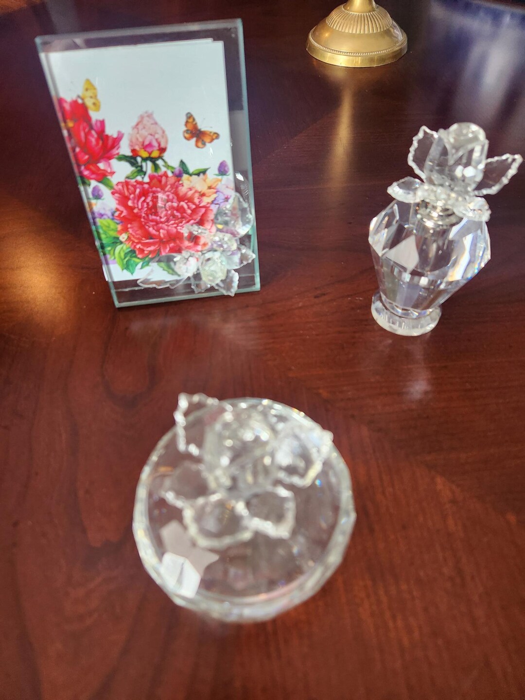 Three Pieces of Godinger Shannon Crystal, Vanity Set, Frame, Perfume ...