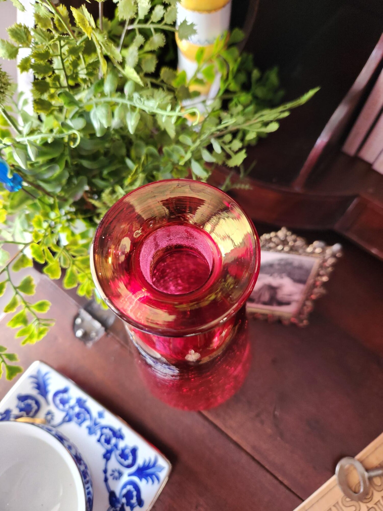 Vintage Red Crackle Glass Decanter No Stopper Retro Vase Etsy