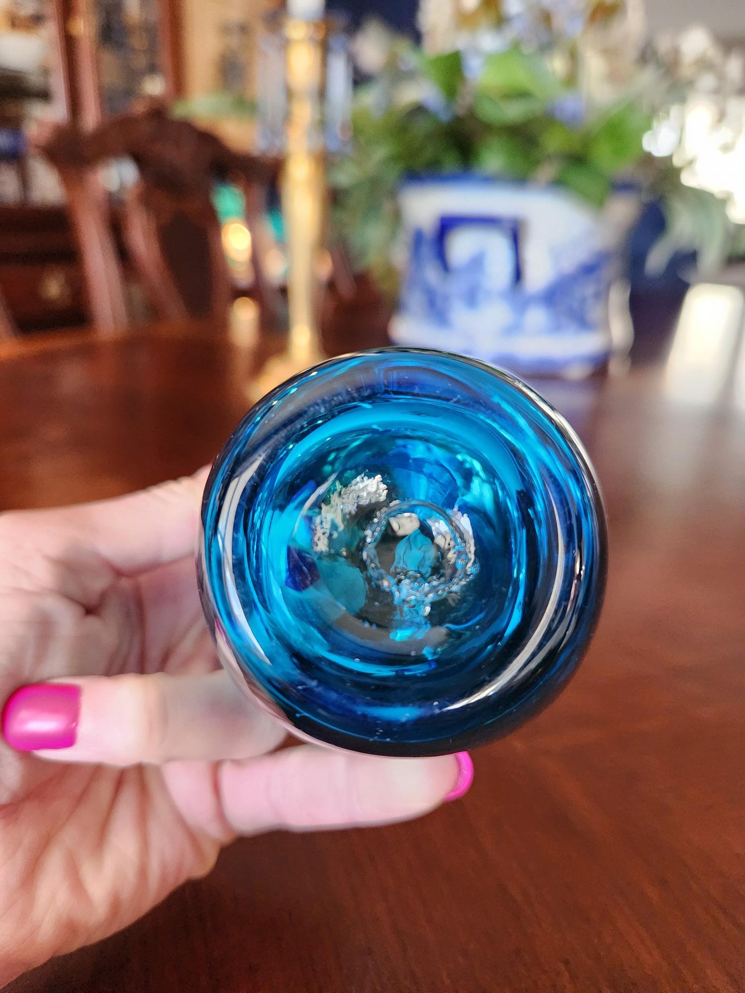 Vintage Blue Hand Blown Dimple Glass Tumbler 4 Tall With Pontil Bottom ...