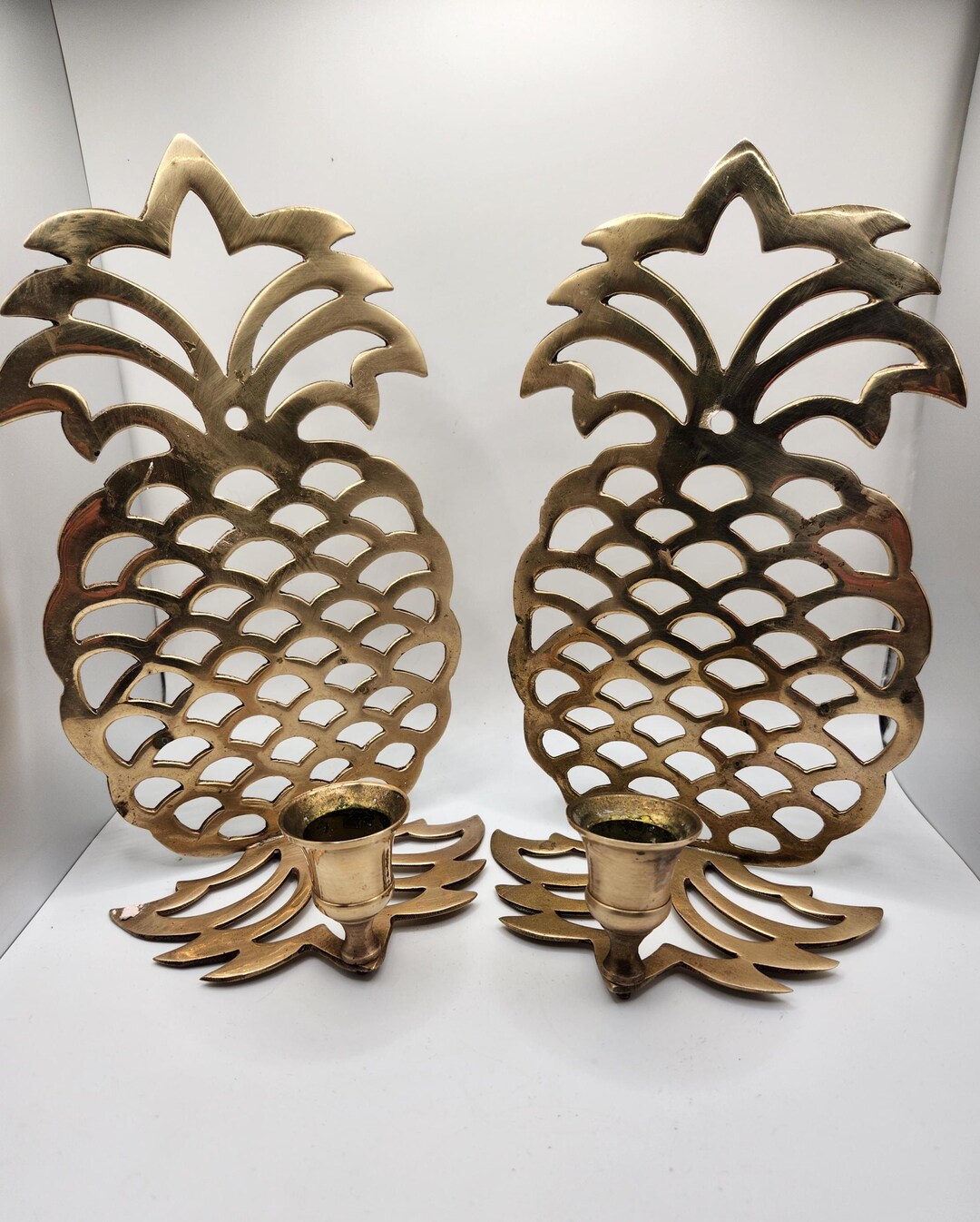 Pair of Pineapple Candlestick Holder Brass Some Tarnish See Pic 8.25 ...