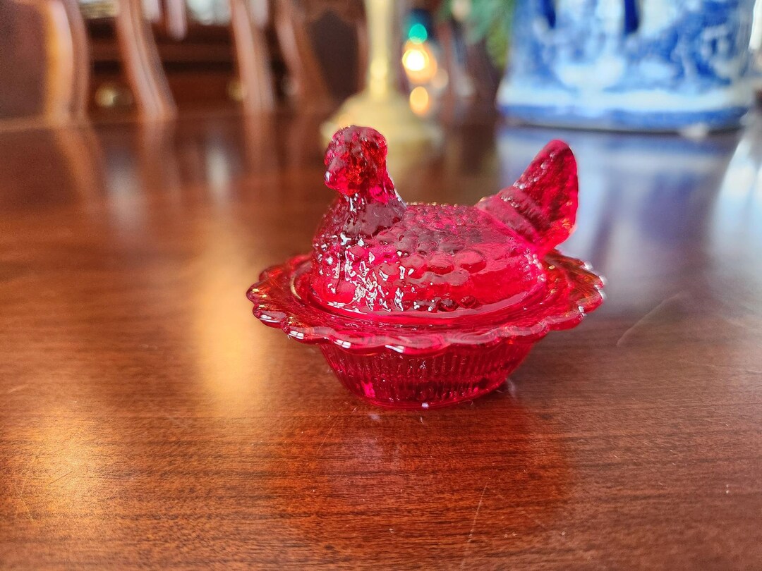 Mosser Glass Mini Red Hen on Nest 2.75 Salt Cellar, Trinket Dish ...