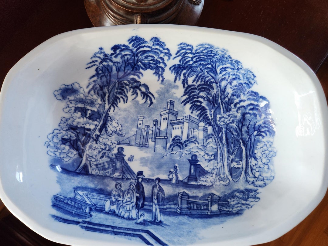 Reproduction Victoria Ware Ironstone Bowl 14" X 9" X 3", Blue and White ...